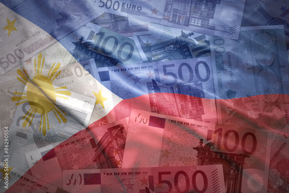 colorful waving philippine flag on a euro money background Stock Photo ...