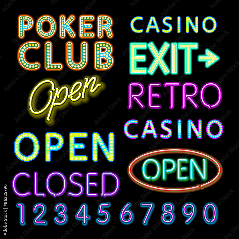 Cartoon illustration of various neon light signage and design Stock ...