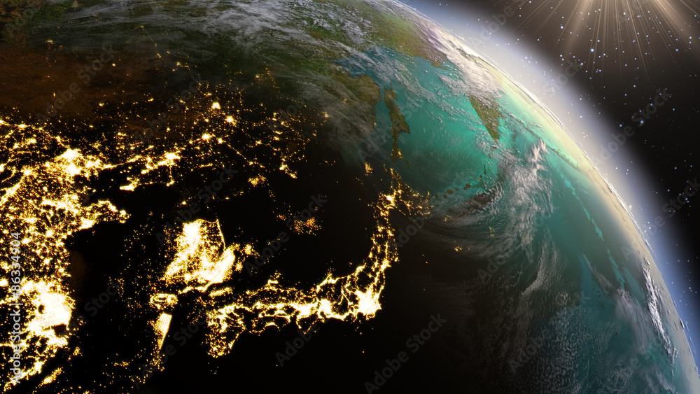 Planet Earth East Asia zone using satellite imagery NASA Stock ...