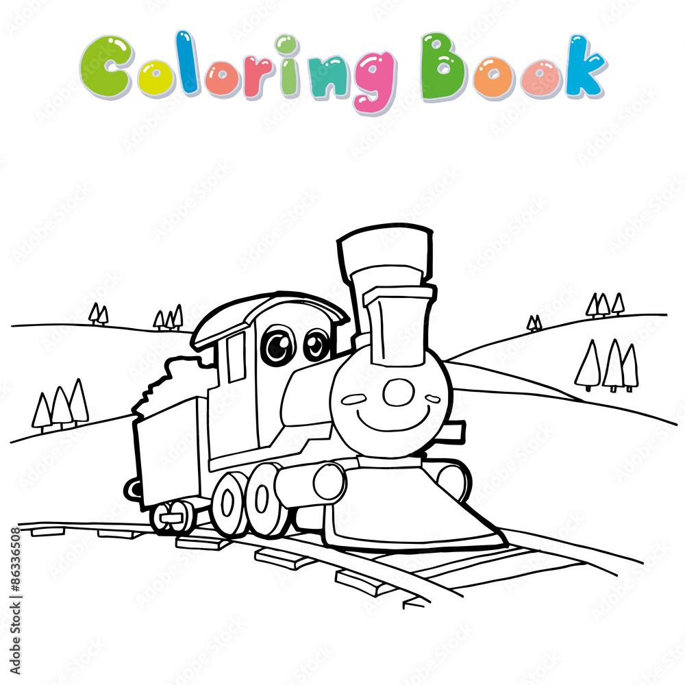 train coloring page cartoon vector Stock Vector | Adobe Stock