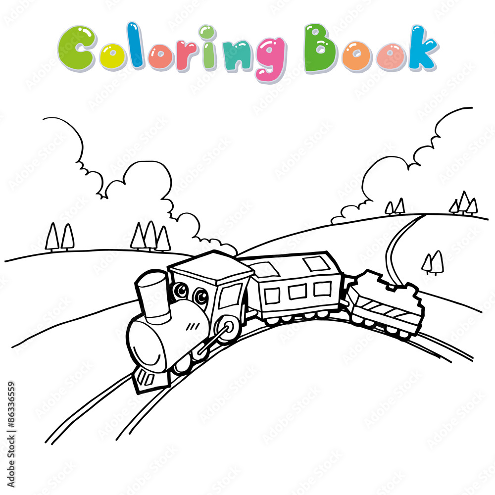 train coloring page cartoon vector Stock Vector | Adobe Stock