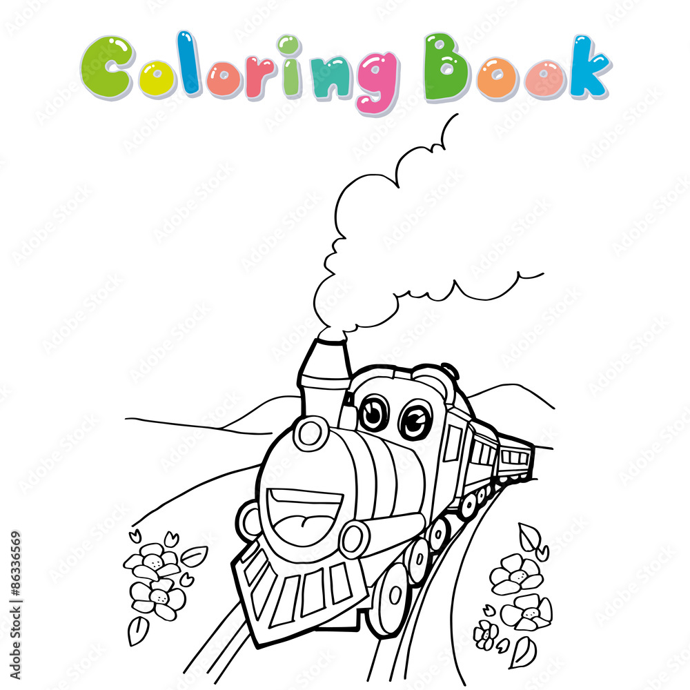 train coloring page cartoon vector Stock Vector | Adobe Stock