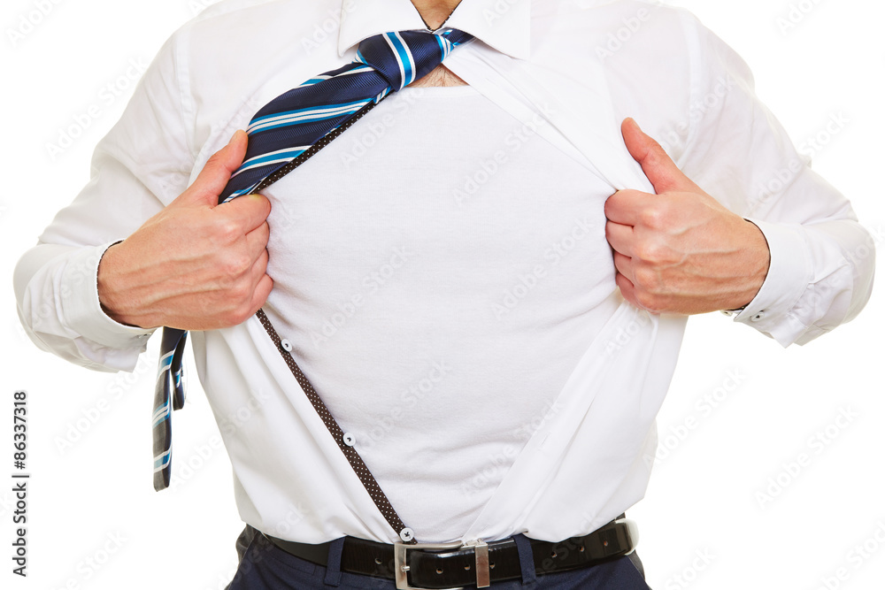 Business man showing t-shirt under shirt Stock Photo | Adobe Stock