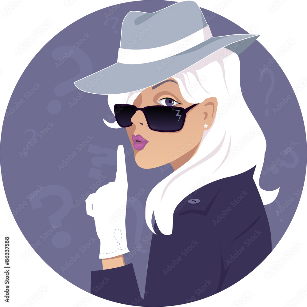 Mystery woman. Female secret agent in a hat and sunglasses, vector ...