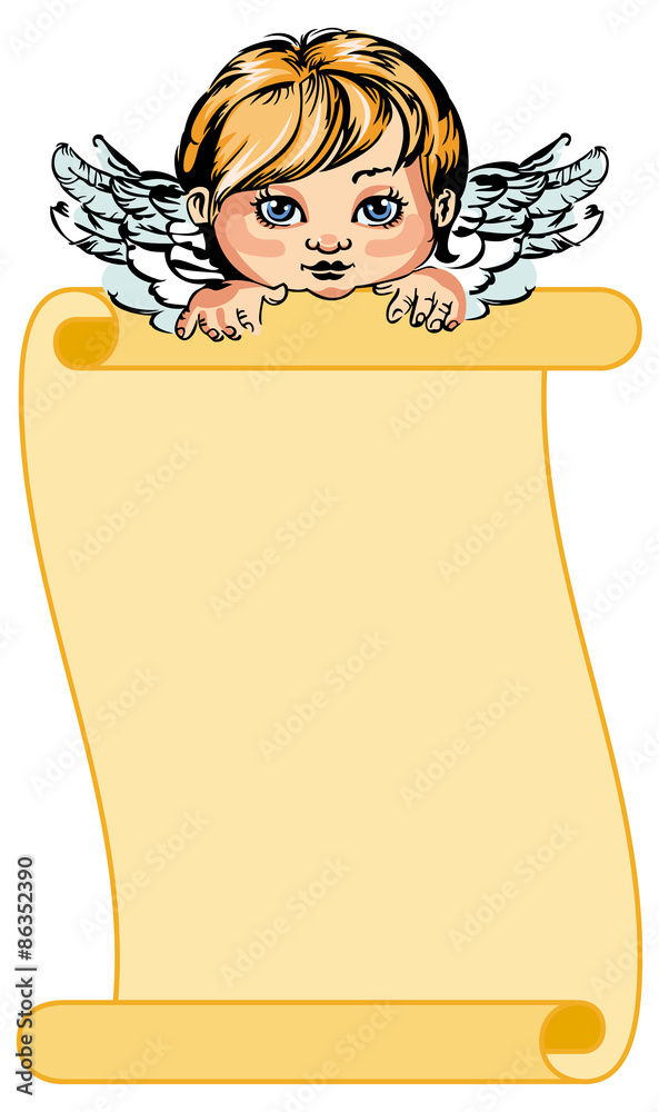 Angel with paper scroll Stock Vector | Adobe Stock