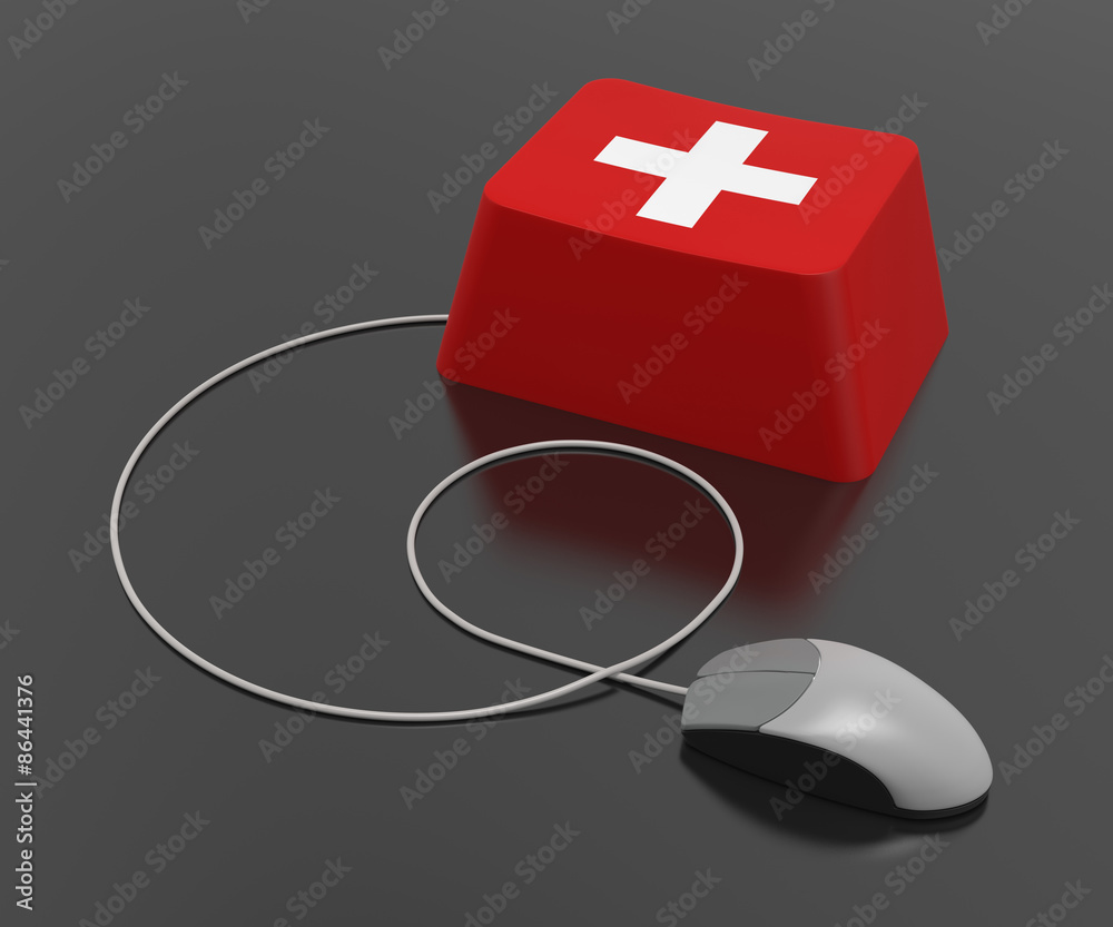 Computer First Aid Sign keyboard keys and computer mouse on blac Stock ...
