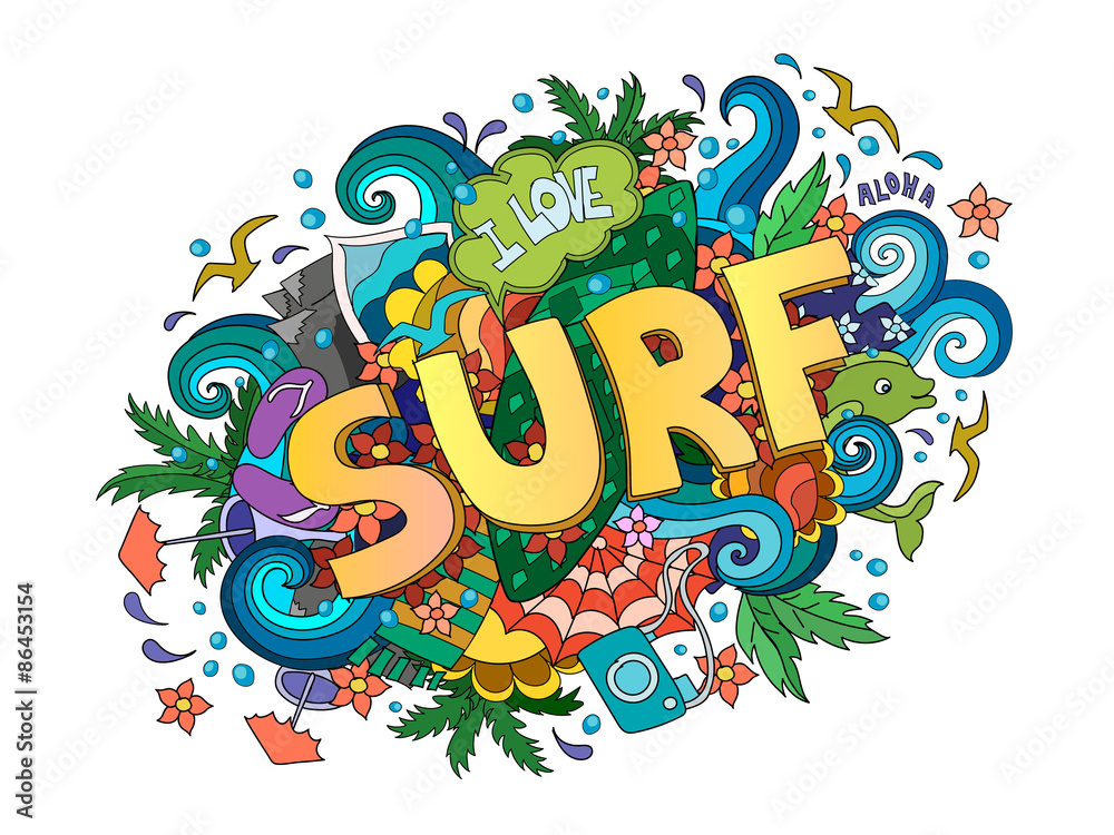 Surf lettering design, hand-drawn t-shirt typographic surfing Stock ...