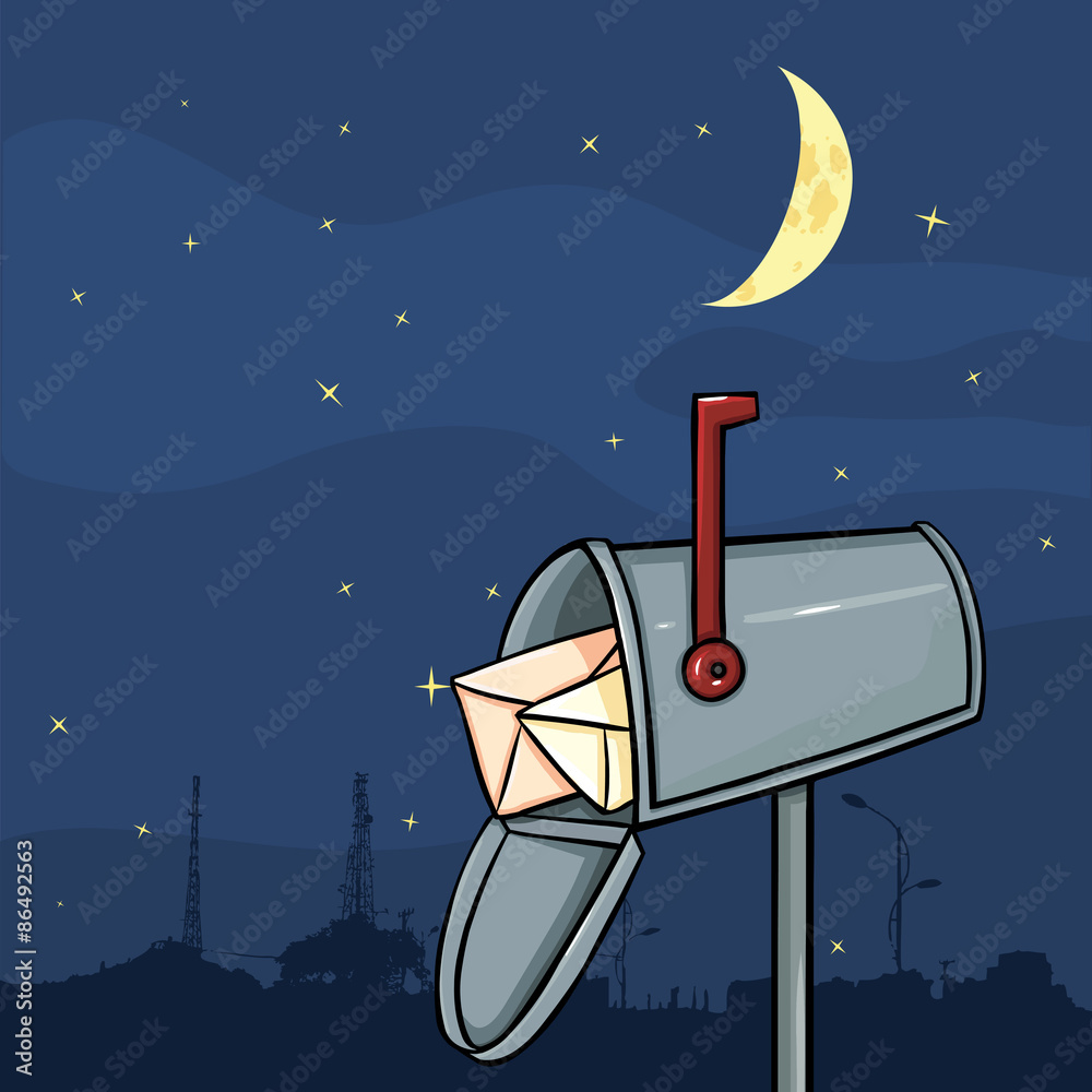 Vector Cartoon Mailbox on Night Sky Background Stock Vector | Adobe Stock