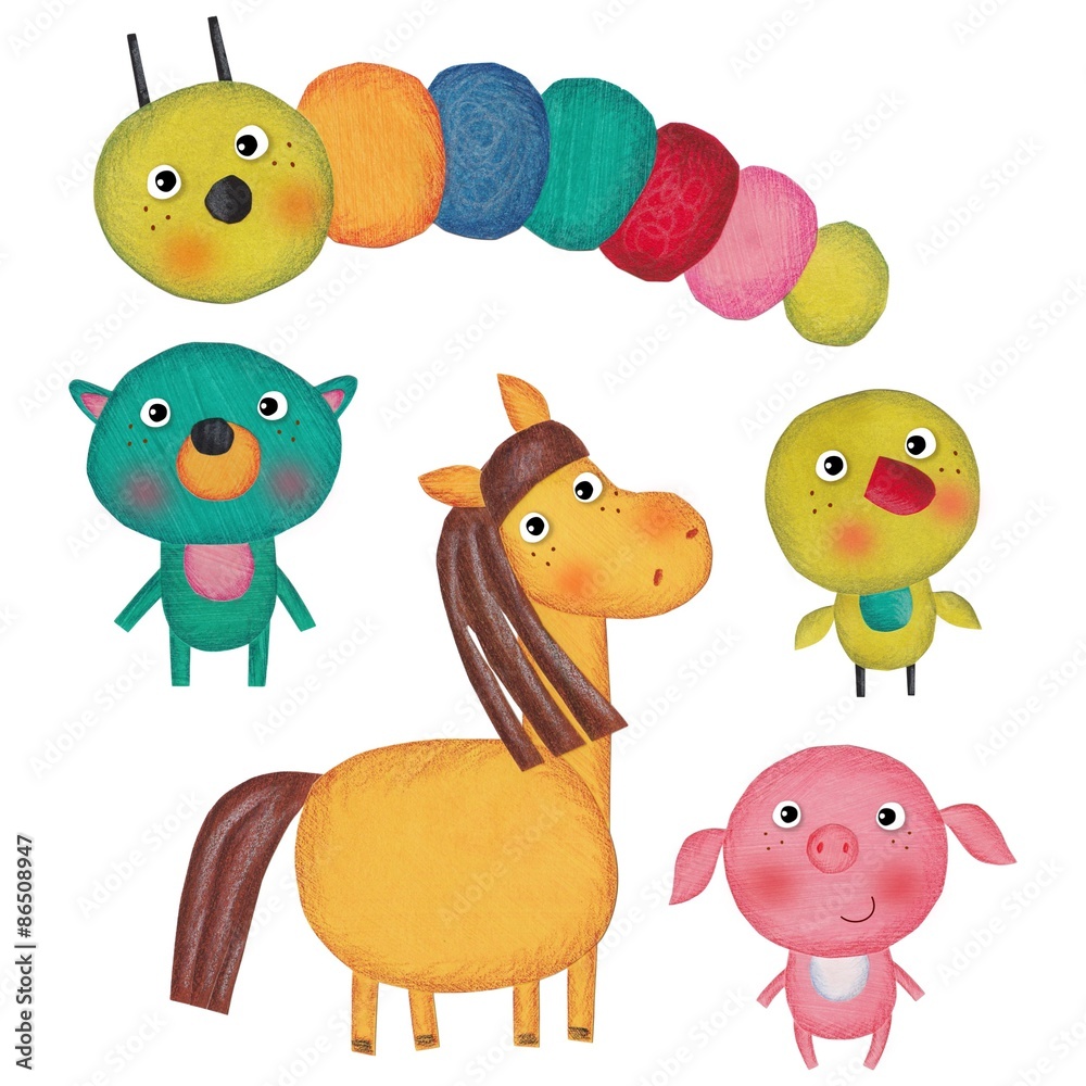 Set of cartoon characters over white background Stock Illustration ...
