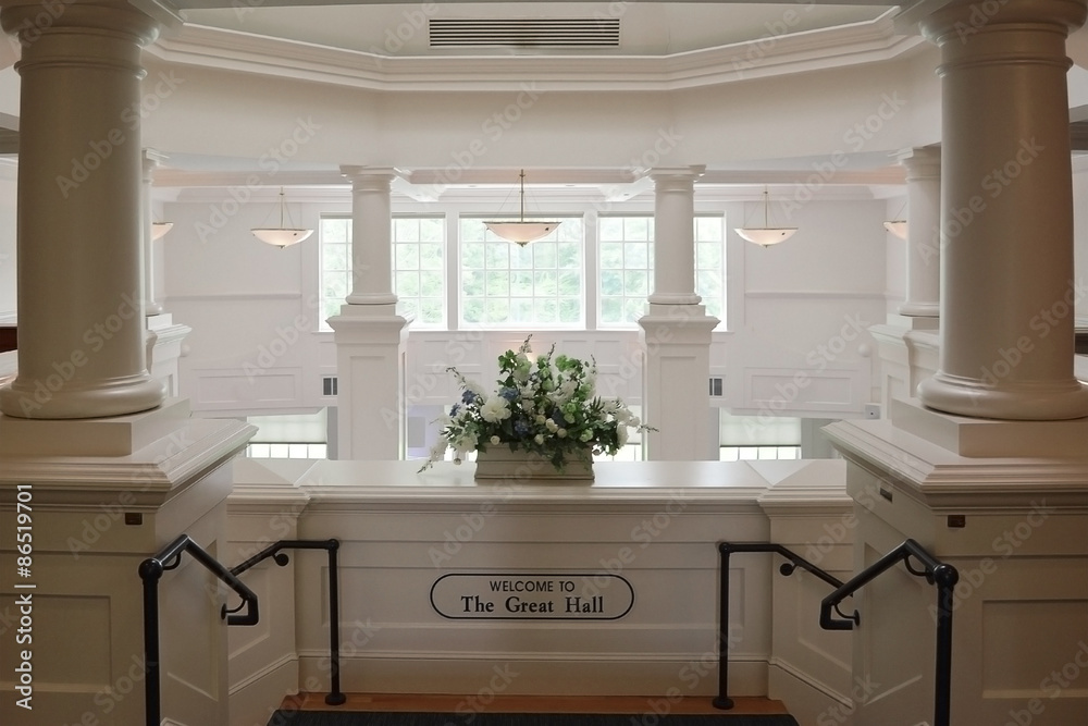 White Luxury Event Space Entrance Background with Columns Stock Photo ...