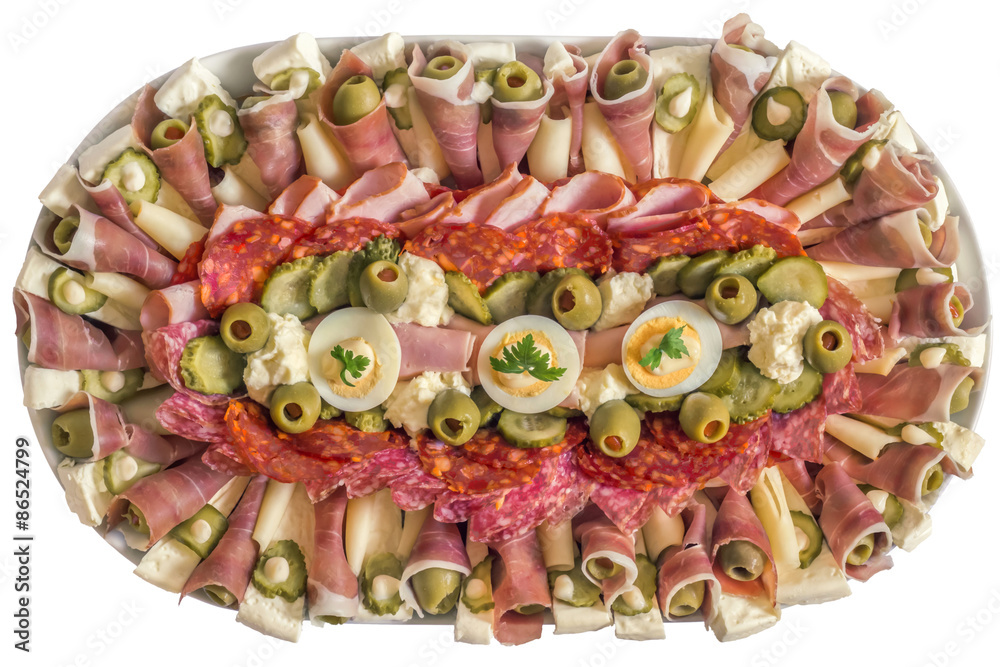 Plateful of Savoury Appetizer Meze, Isolated on White Background. Stock ...