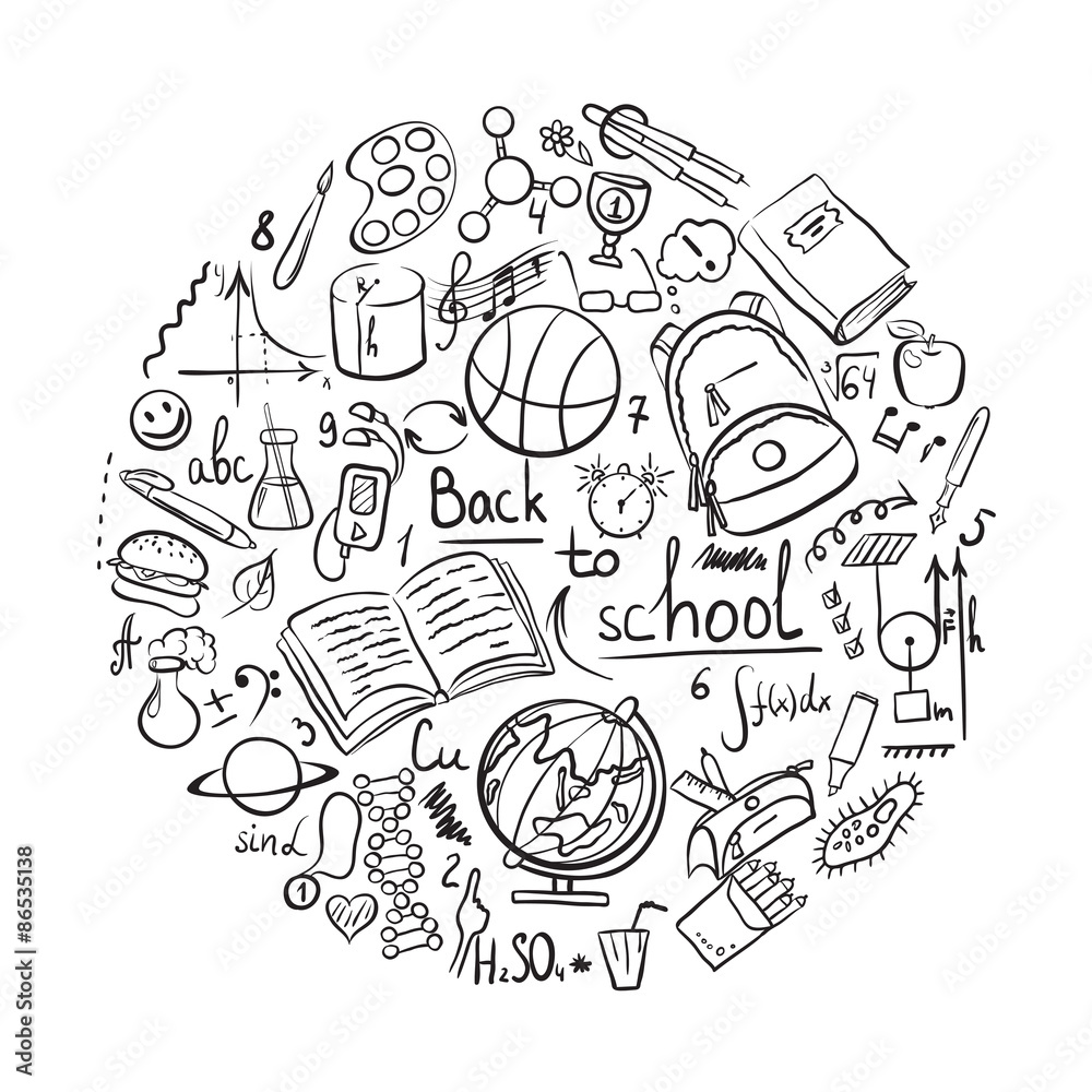 Back to school. Vector school math, physics, geography and chemistry ...