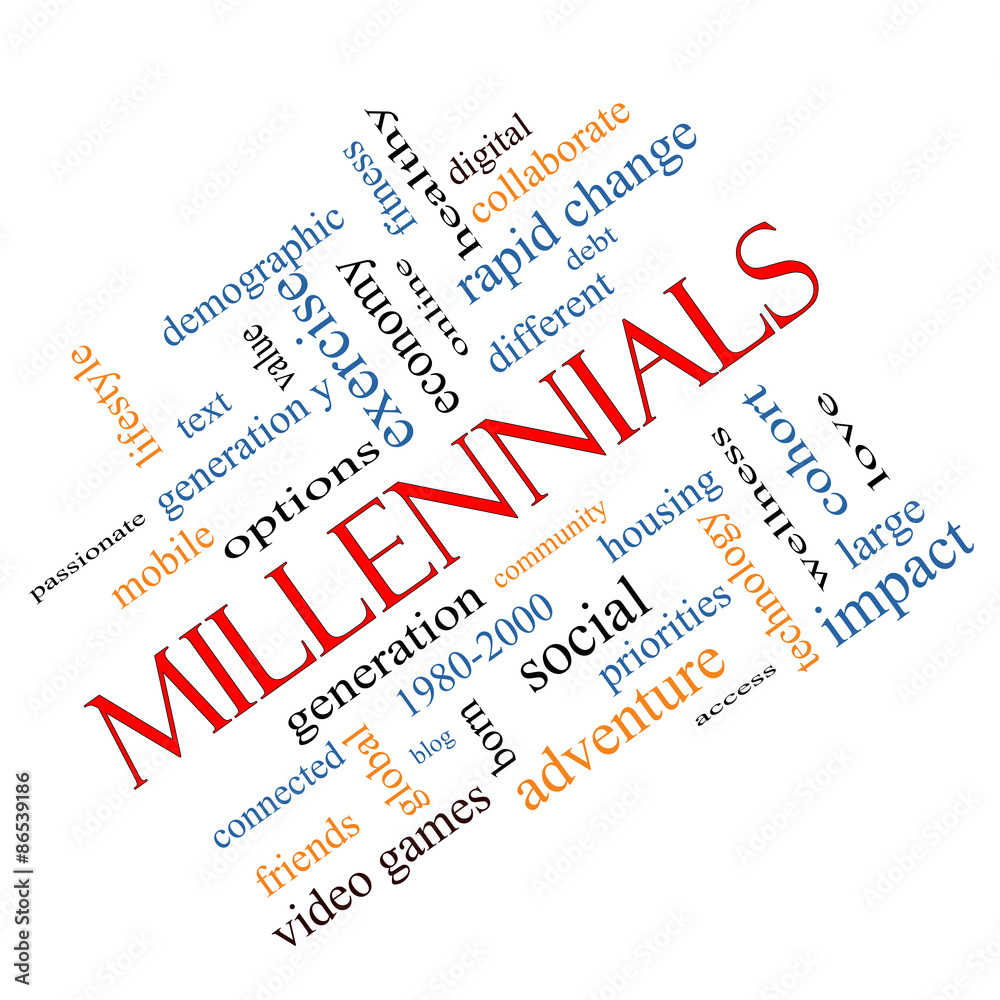 Millennials Word Cloud Concept angled Stock Illustration | Adobe Stock