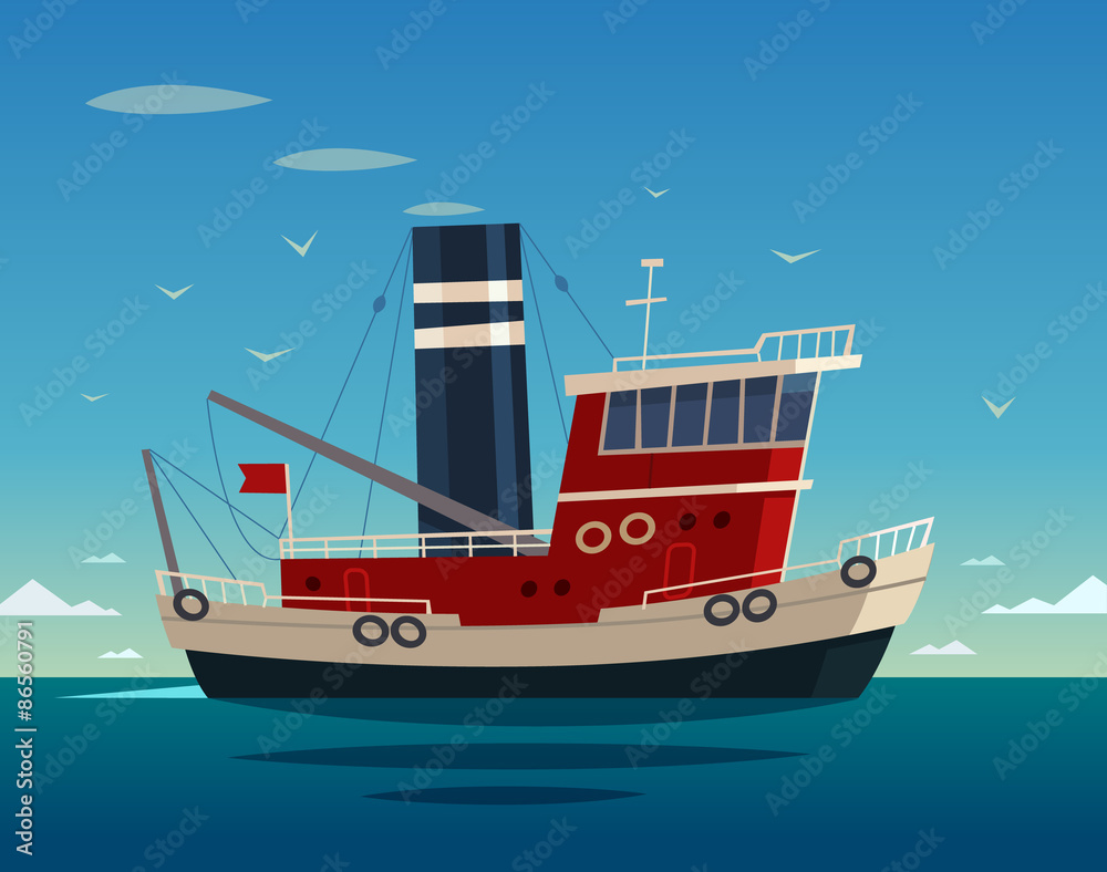 Tugboat. Vector illustration. Stock Vector | Adobe Stock
