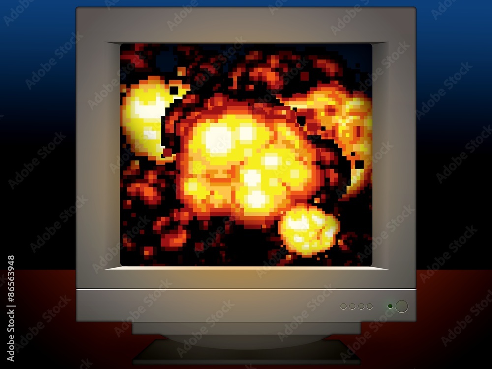 retro video game pixel art explosion on the monitor screen Stock ...