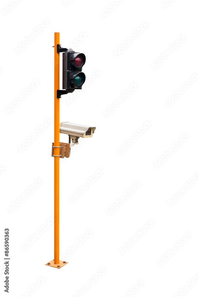 traffic light pillar and security camera isolated on white bac Stock ...