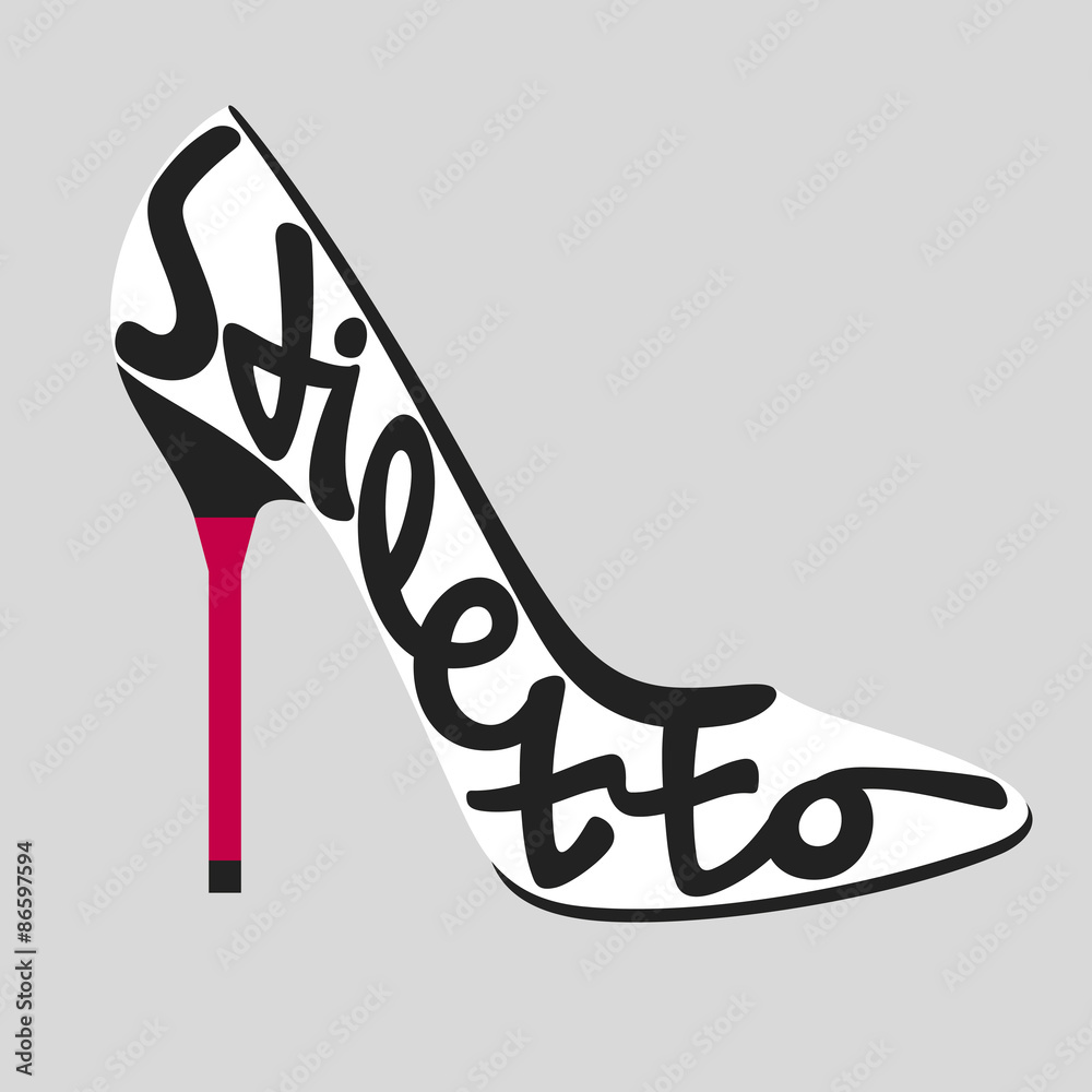 Fashion typography, stiletto heel typography, fashion calligraphy, shoe ...