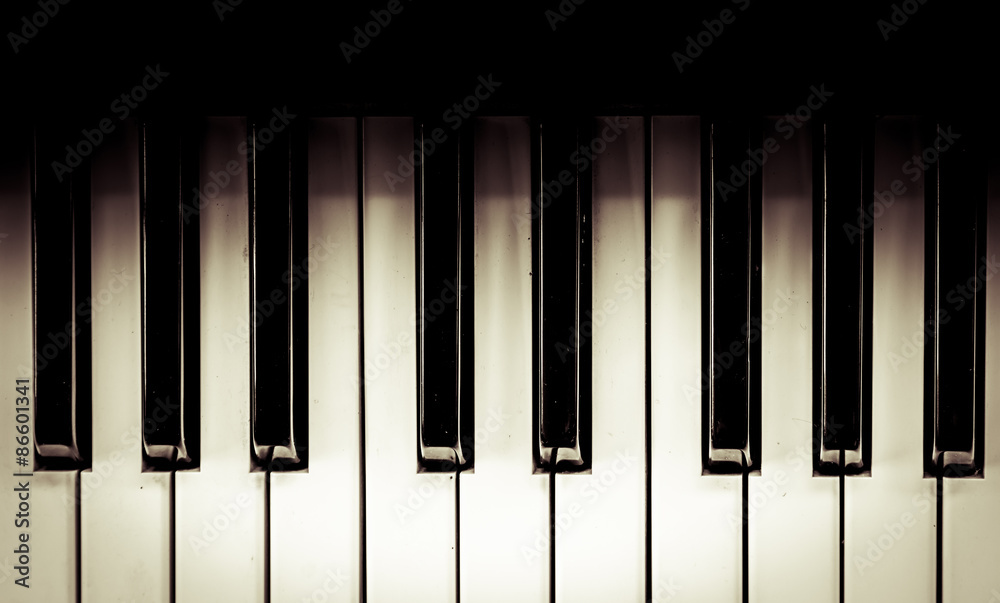 top veiw of black and white piano keys in vintage color tone,mus Stock ...