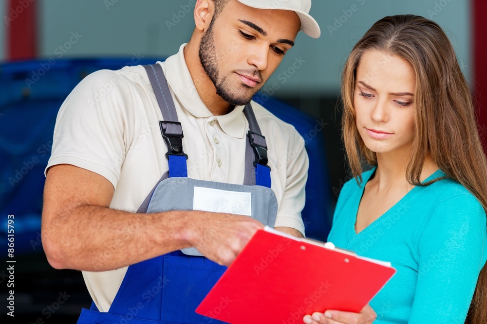 Mechanic, customer, repair. Stock Photo | Adobe Stock