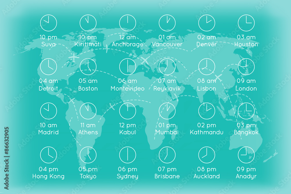 World map with time zones infographics background Stock Vector | Adobe ...