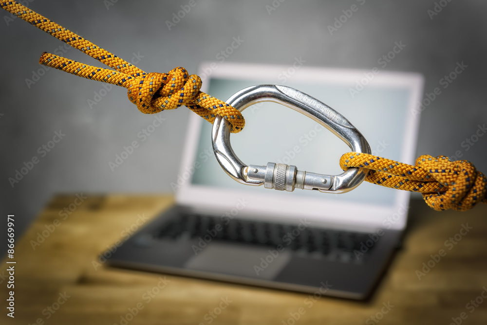 carabiner with laptop Stock Photo | Adobe Stock