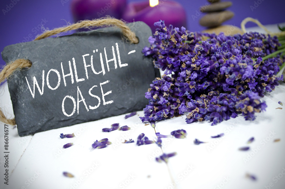 Tafel, Schild mit Wohlfühloase, Wellness, Spa, Erholung, Stock-Foto ...
