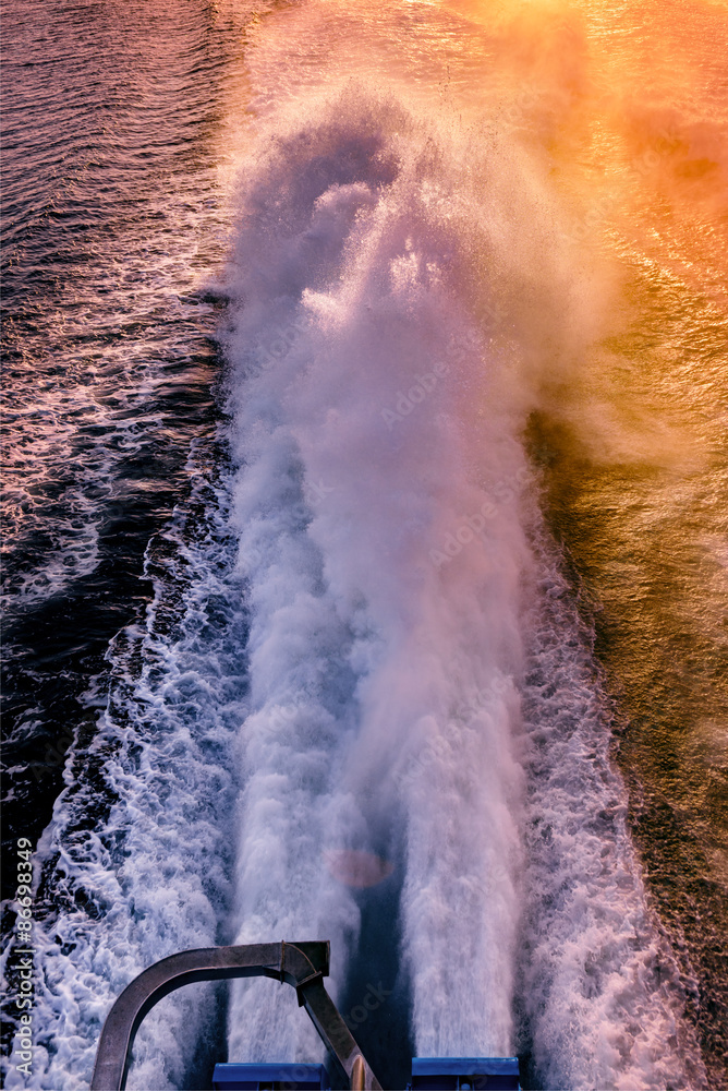 Ferry engine spray sunset time powerful engines Stock Photo | Adobe Stock