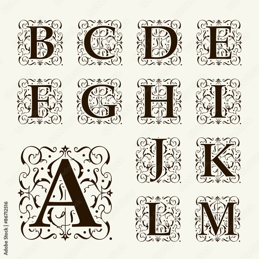 Vintage set capital letters, Monograms and beautiful font. Stock Vector ...