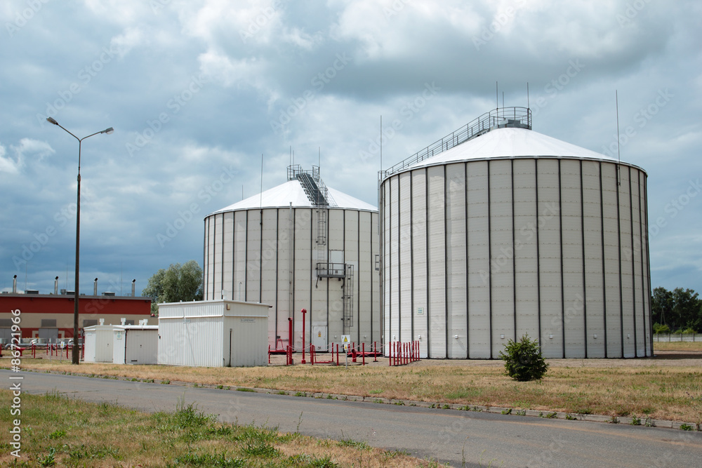 Biogas containers in wastewater treatment plant Stock Photo | Adobe Stock