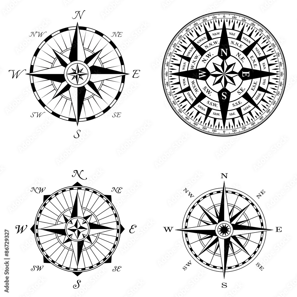 High Detail Compass Rose Set Stock Vector | Adobe Stock