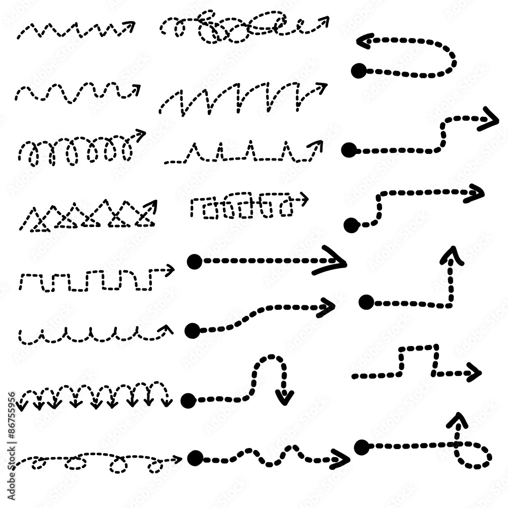 dotted arrows set, hand drawn arrows set, sketched style, doodle Stock ...