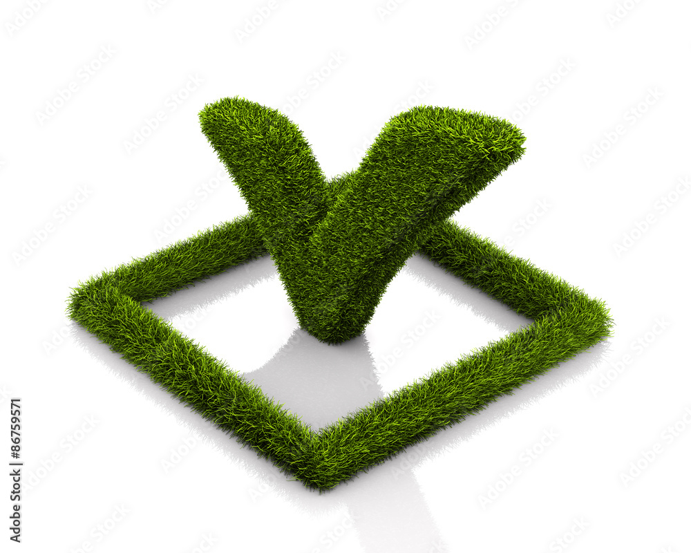 Green grassed check mark symbol in the square on white background Stock ...