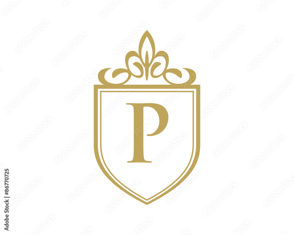 simple floral letter shield logo p Stock Vector | Adobe Stock