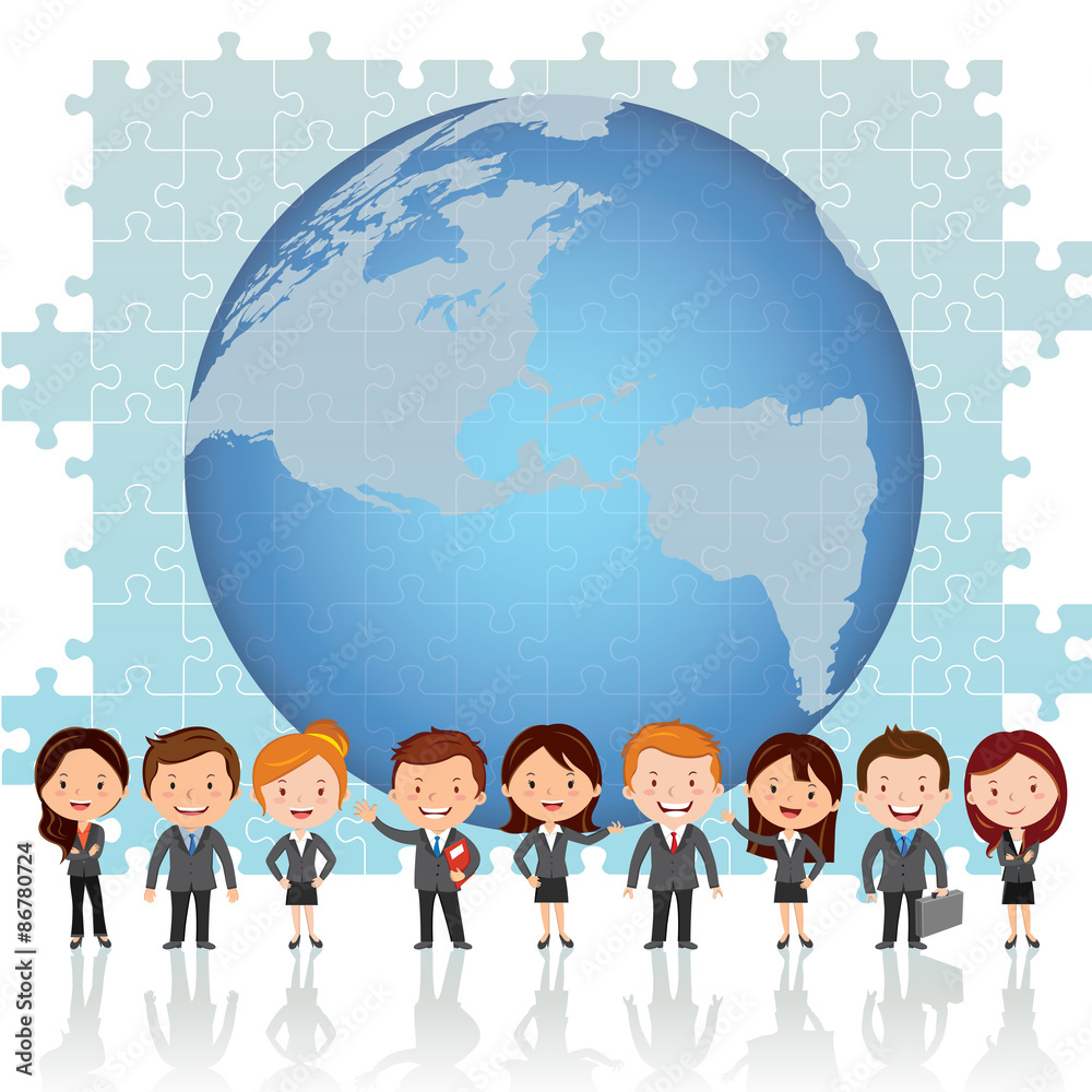 Global teamwork solution. Vector illustration of group of successful ...