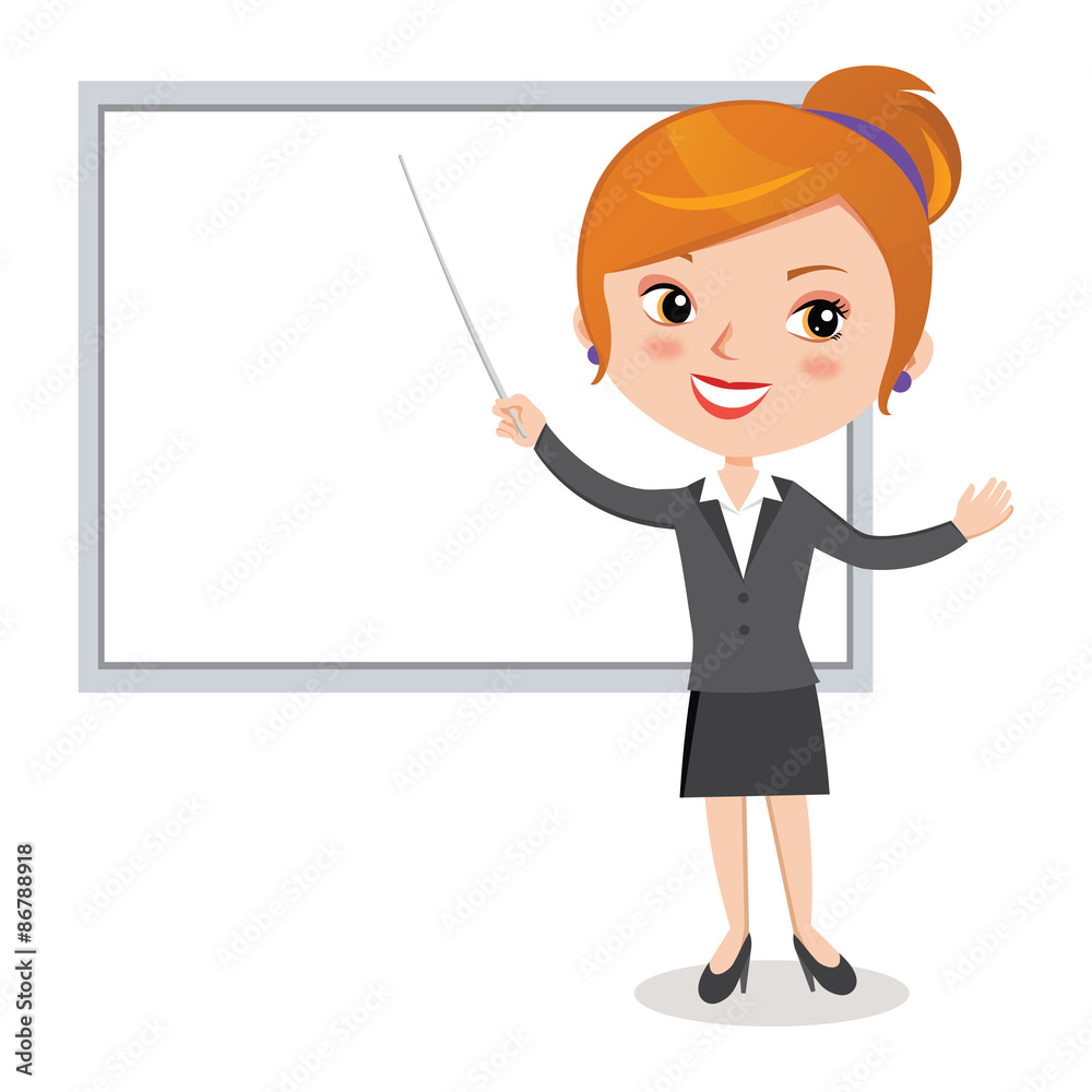 Business woman giving presentation. Vector illustration of ...