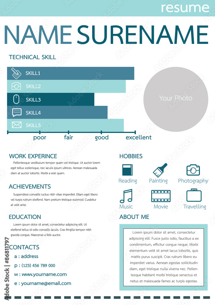 resume template, blue design/free icon Stock Vector | Adobe Stock