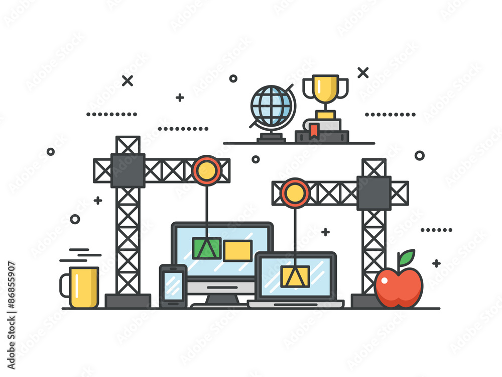 Thin line flat design for website under construction and web pag Stock ...