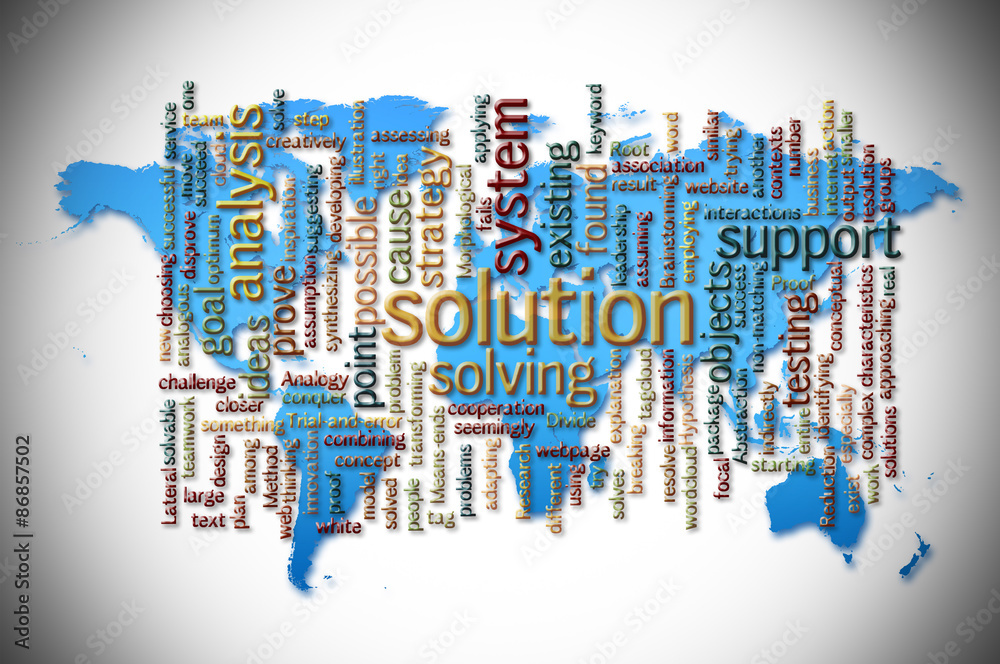 Word Cloud of solution with world map background Stock Illustration ...