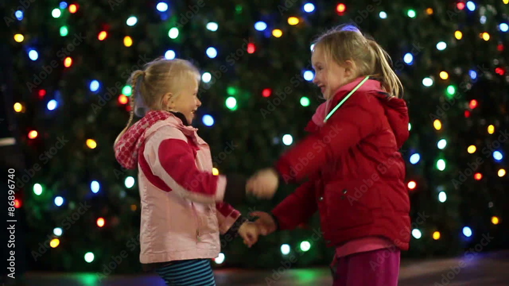 Girls Dancing at Christmas (2 of 2) – Slow motion - Two young children ...