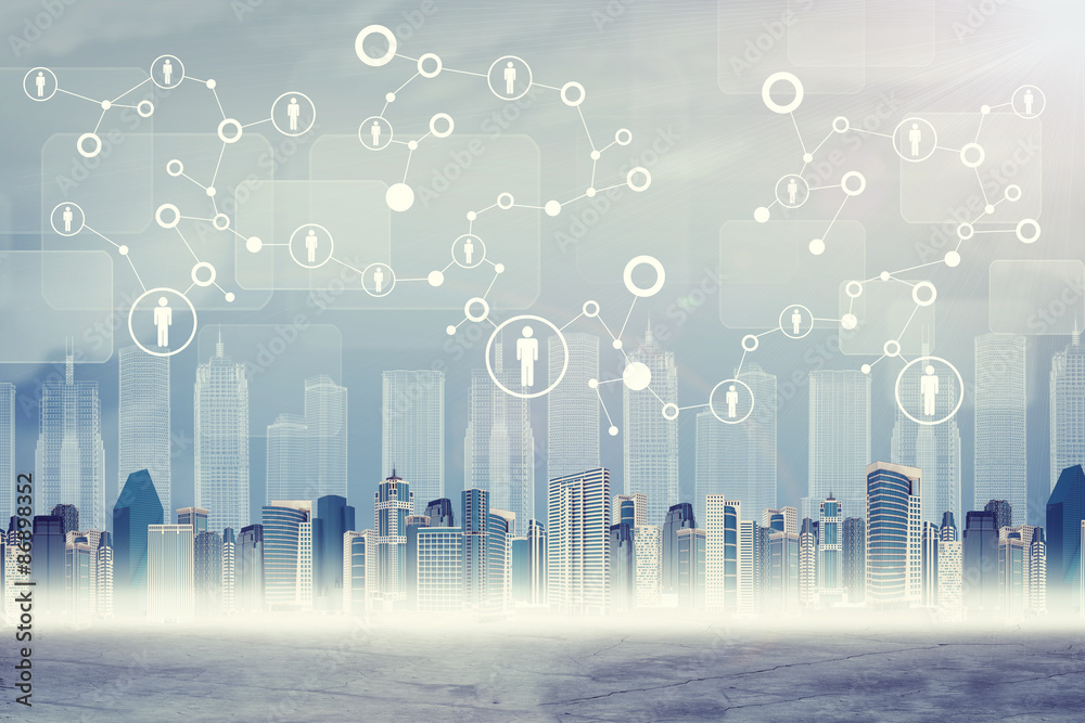 Cityscape on abstract virtual background Stock Illustration | Adobe Stock