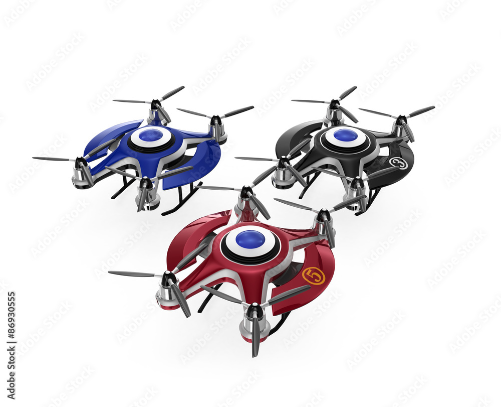 Colorful drones on the ground. 3D rendering image with clipping path ...