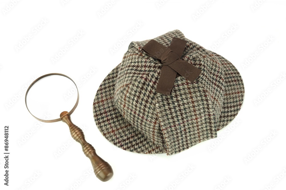 Sherlock Holmes Deerstalker Cap And Vintage Magnifying Glass Iso Stock ...