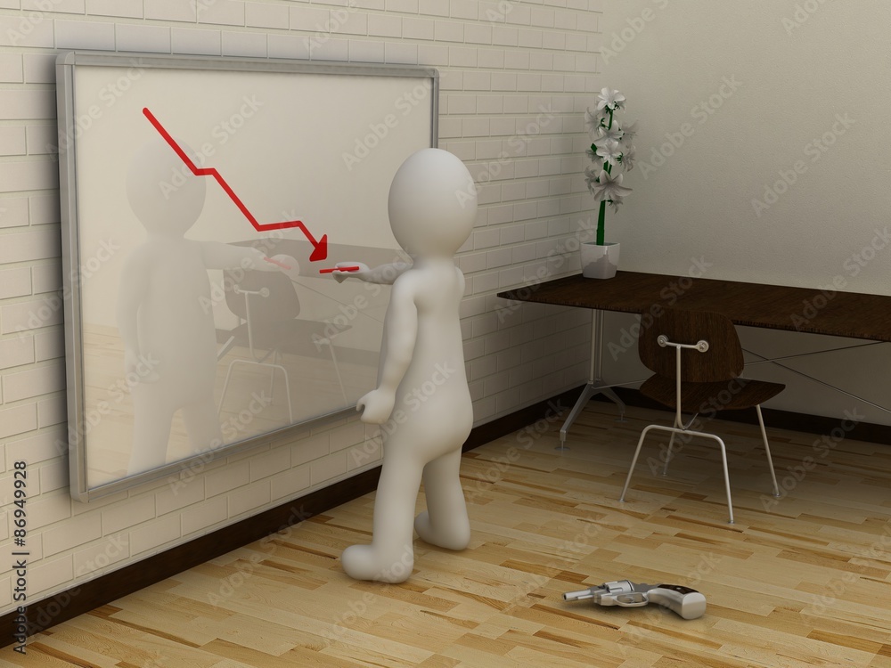 3d abstract human, white man drawing charts down on whiteboard Stock ...
