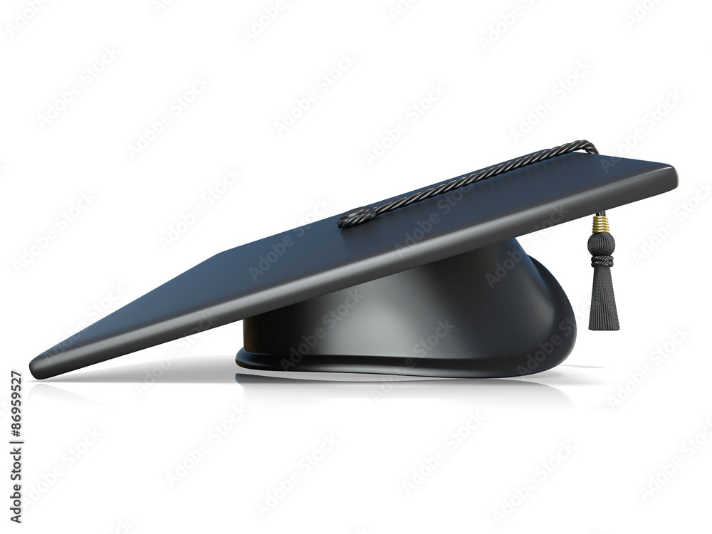 Graduation cap, side view. 3D render illustration isolated on white ...