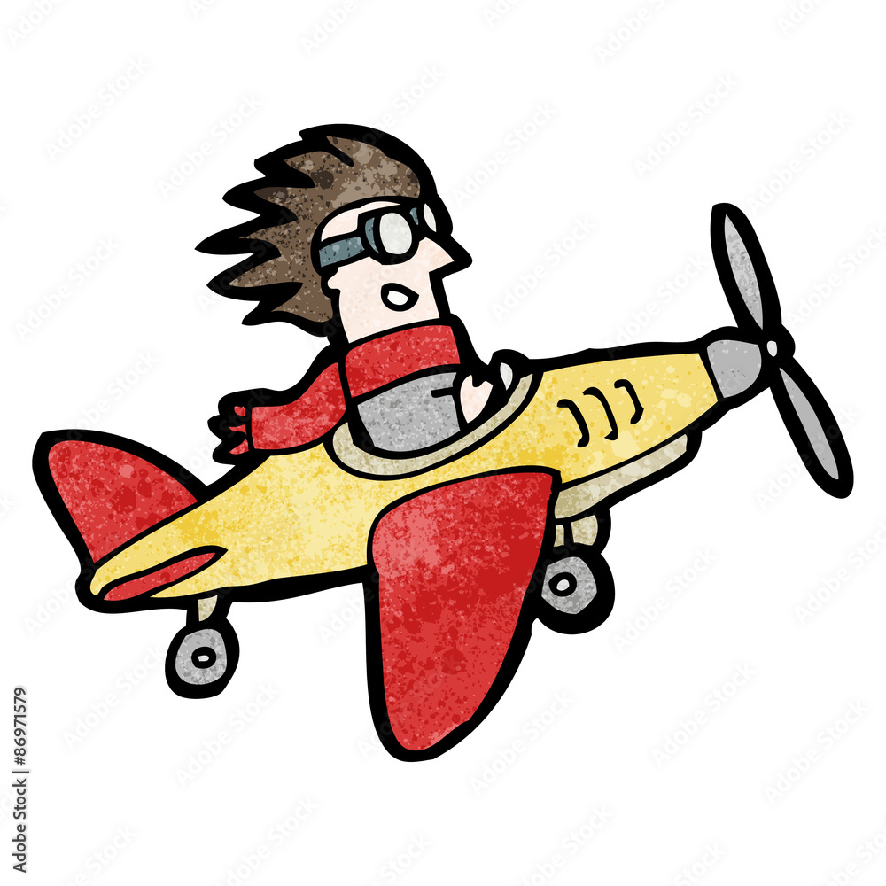 cartoon pilot in plane Stock Vector | Adobe Stock