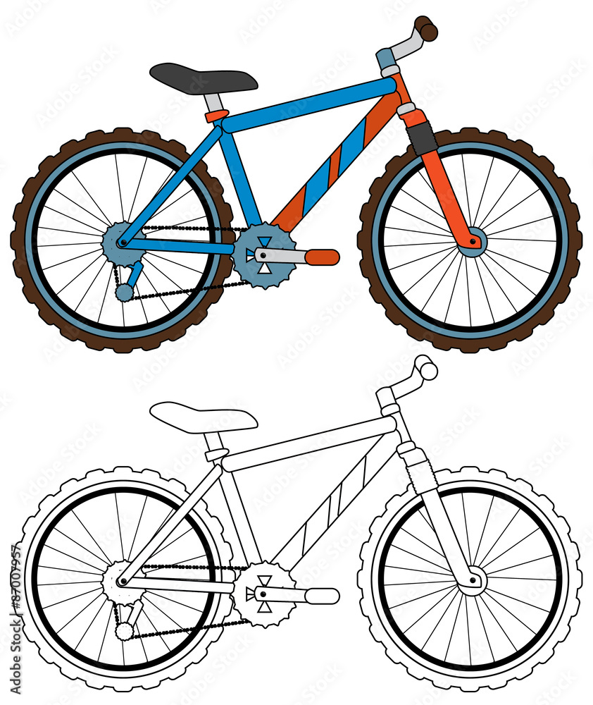 Cartoon bicycle - coloring page - illustration Stock Illustration ...