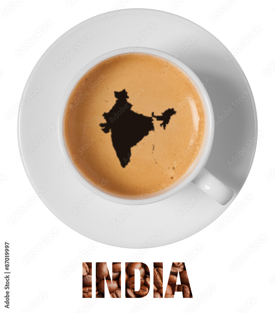 India map drawing art on coffee foam in cup Stock Photo | Adobe Stock