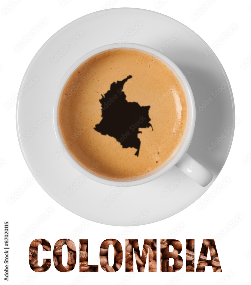 Colombia map drawing art on coffee foam in cup Stock Photo | Adobe Stock