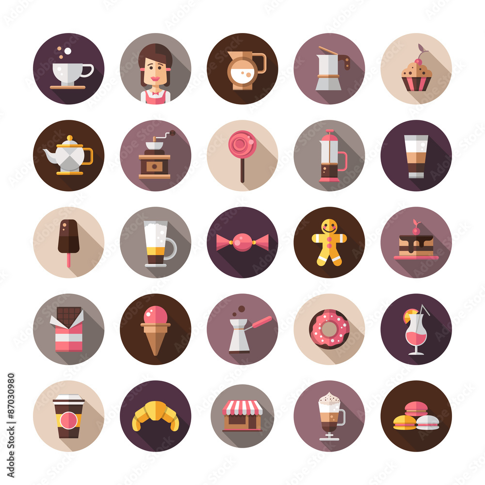 Set of modern flat design coffee-shop, cafe and bakery icons Stock ...
