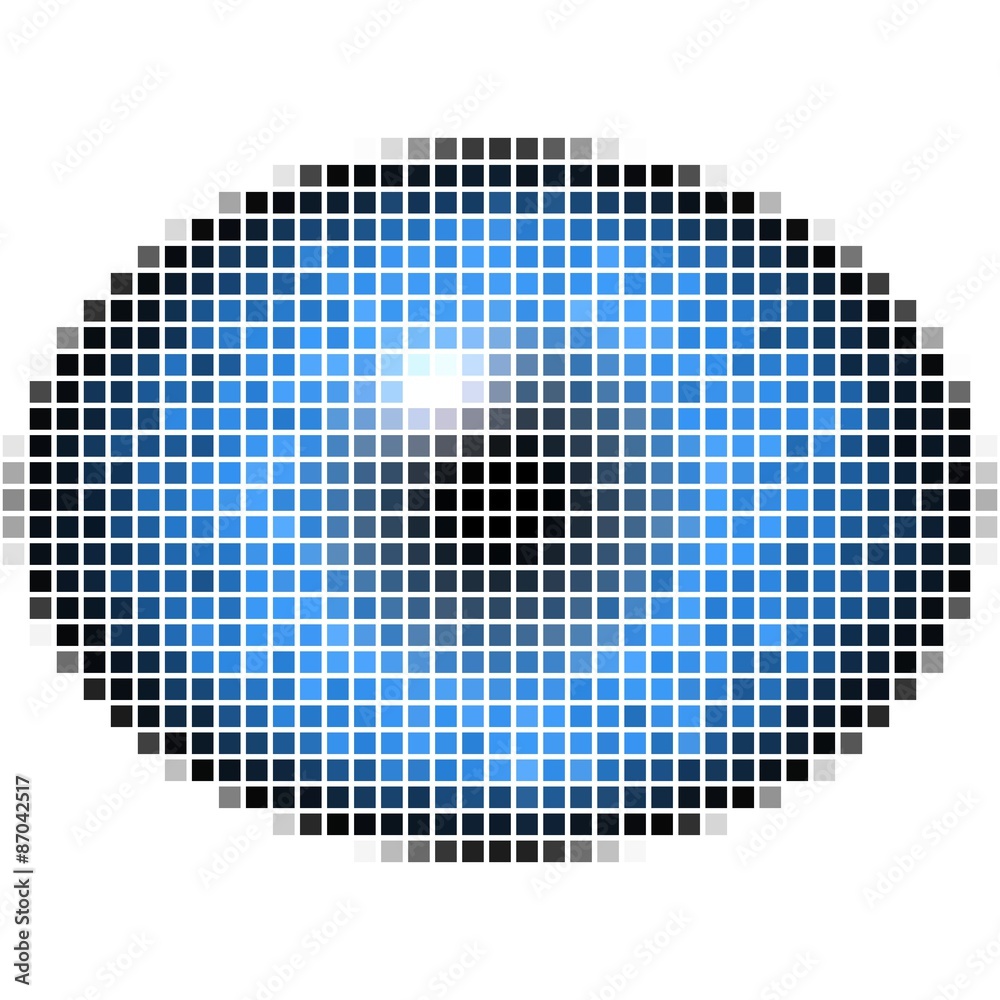 Pixel maping of elliptic eye with blue iris, light reflection in eye ...